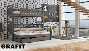 Patrová postel Arek 80x200  cm s přistýlkou a úložným prostorem - grafit