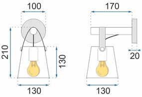 Toolight - Kovová nástěnná lampa s černým páskem 1xE27 60W APP466-1W, černá-hnědá, OSW-00902