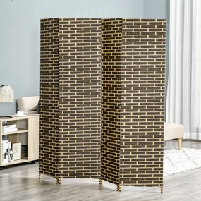 HOMCOM Dělící Příčka do Interiéru 4 Skládací Panely 180L x 180H cm Topolové Dřevo Woven Papírové Vlákna Čokoládová Sláma | Aosom