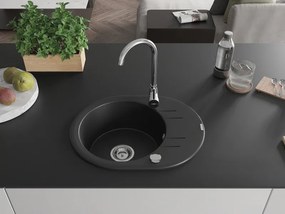 Mexen Kevin, granitový dřez 586x458x190 mm, 1-komorový, černá, 6517581005-77