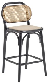 OnaDnes -20% Černá dubová barová židle Kave Home Doriane s ratanovým opěradlem 65 cm