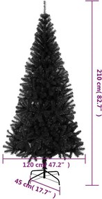 Umělý vánoční stromek se stojanem černý 210 cm PVC 321002