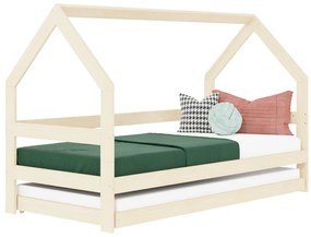 Benlemi Dětská dřevěná postel domeček SAFE 3v1 se zábranou a přistýlkou Zvolte barvu: Světle šedá, Zvolte rozměr: 90x160 cm, Zvolte zábranu: S jednou zábranou