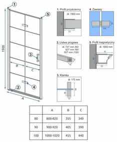 Rea - MOLIER skládací sprchové dveře 100x190cm, černá, REA-K6963