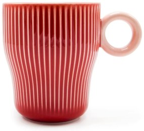 Porcelánový hrnek Twist Red & Pink, 300 ml – italský design, s červeným tělem a růžovým ouškem