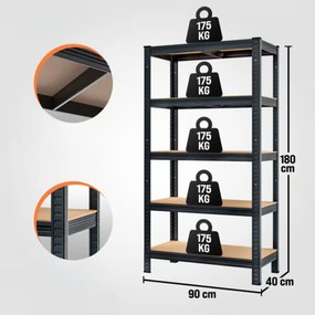 Sada 2 ks dílenských regálů Crown 90x180 cm černá