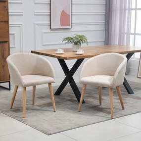 HOMCOM Sada 2 jídelních židlí - Skandinávský design - Zúžené skloněné nohy z kaučukového dřeva - Ergonomický potah s opěradlem a područkami v lnu béž…