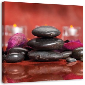 Gario Obraz na plátně Černé zenové kameny na červeném pozadí Rozměry: 30 x 30 cm