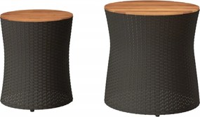 vidaXL Zahradní odkládací stolky 2 ks dřevěná deska polyratan [366288] Barva: Černá