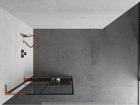 Mexen Kioto+ L, sprchová zástěna Walk-In s poličkou a věšákem 90 x 200 cm, 8mm čiré sklo černý vzor, ​​růžové zlato profil, 800-090-123-60-77