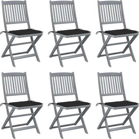 vidaXL Skládací zahradní židle s poduškami 6 ks masivní akáciové dřevo [3065446] Barva: Černá