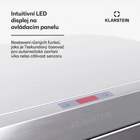 Klarstein Touchless, senzorový odpadkový koš, 50 l, z nerezavějící oceli, Soft-Close zavírání, napájen baterií, LED displej, časovač