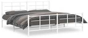 Kovový rám postele s hlavovým a nožním čelem bílý 200 x 200 cm