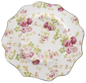 Porcelánový vlněný dezertní talířek s květy – 21x2 cm