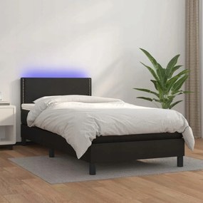 Box Spring Postel S Matrací A Led Černá Umělá Kůže Černá Hladké s hřebíky