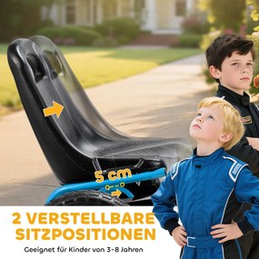 AIYAPLAY Pedálový gokart pro děti, výškově nastavitelné sedadlo, EVA kola, brzda, spojka, 3-8 let, modrá