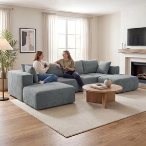 HOMCOM rohová modulární sedačka U‑tvar s rozkladem, 294 × 165 × 70 cm — hluboká široká sedadla, čtyřmístná sedačka s nadýchanými sedáky, lněný vzhled…