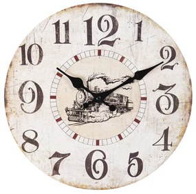 Vintage nástěnné hodiny s vlakem – Ø 30*3 cm / 1*AA