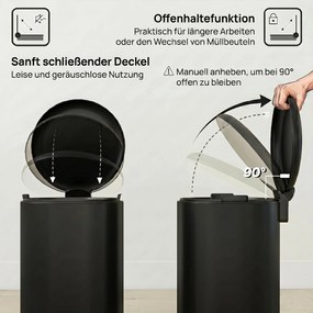 Koš na odpadky 30 l Pedálový koš na odpadky Koš na odpadky s víkem Pedálový vnitřní koš, funkce Soft-close 36 x 30 x 63,5 cm, černý