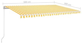 Ručně zatahovací markýza 500 x 300 cm žlutobílá,  3068938