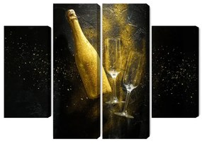 Vícedílný obraz Zlatá Láhev Šampaňského Nedostatek Nedostatek Přírodní plátno 120x90