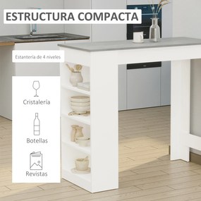 HOMCOM Barový stůl s vysokým bistro stolem a 4-podlažní policí Moderní melaminový stůl do kuchyně pro jídelnu a obývací pokoj 115x50x102,7 cm Bílá a …