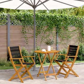 3dílný bistro set černý polypropylen a masivní dřevo 3281853