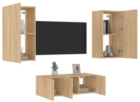 4dílná obývací stěna s LED dub sonoma kompozitní dřevo