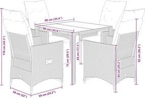 5dílný zahradní bistro set s poduškami hnědý polyratan 3276916