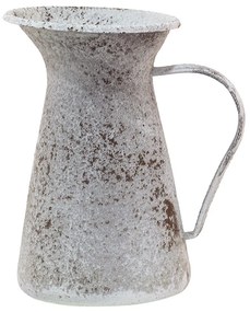 Šedý bílý antik dekorativní kovový džbánek - 12*12*20 cm