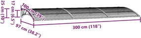 Vchodová stříška šedá 300 x 100 cm polykarbonát 153572