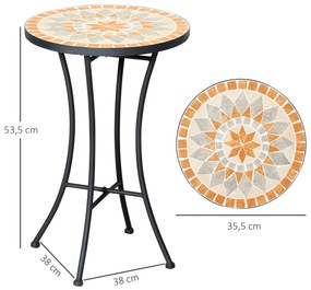 Outsunny zahradní stolek květinová stolička kulatá Ø35,5 cm odolná proti povětrnostním vlivům pro zahradu terasu balkon ve žluté a šedé barvě | Aosom…