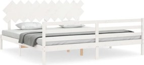 Rám postele s čelem bílý 200 x 200 cm masivní dřevo 3195307