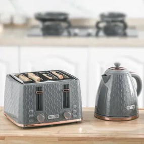 HOMCOM 2v1 kuchyňská sada, toustovač a rychlovarná konvice, různé možnosti, 1,7 l, 4 krajíce toastu najednou, plast, šedá