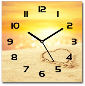 Wallmuralia Skleněné hodiny čtverec Srdce na písku 30x30 cm
