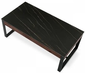 Konferenční stolek slinutá keramika 120x60 černý mramor nohy černý kov tmavě hnedá dýha AHG-285 BK