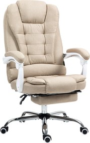 Ergonomická kancelářská židle Vinsetto, kancelářská židle s podnožkou, sklápěcím opěradlem, polstrovanými pod armresty a béžovou látkou připomínající