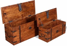 Set dvou úložných truhel masivní dřevo 244050