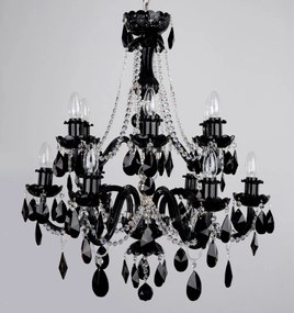 12 Arms Silver crystal chandelier with Black almonds &amp; Clear crystal chains