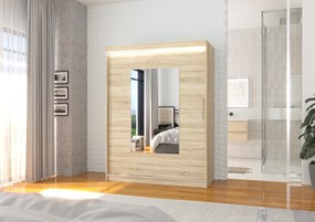 ADRK Furniture Posuvná skříň se zrcadlem a LED osvětlením DORRIGO 150 ADRK-SW-DOR-S-150+L