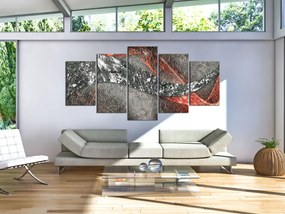 Obraz Stříbrný oheň (5-dílný) - abstrakce s červenou vlnou na šedém pozadí