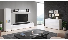 Souprava nábytku do obývacího pokoje Bamisio I, Barva: bílá / bílý lesk, Osvětlení: osvětlení LED - bílé
