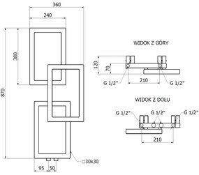 Mexen Grid, dekorativní koupelnový radiátor 870 x 360 mm, 209 W, černá, W215-0870-360-00-70