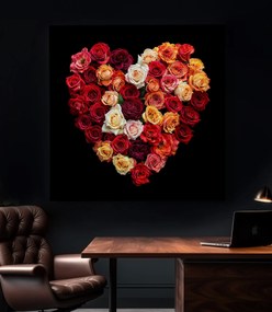 Obraz na plátně - Barevné růže Srdce FeelHappy.cz Velikost obrazu: 80 x 80 cm