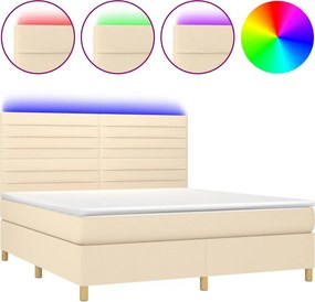 Box spring postel s matrací a LED krémová 180x200 cm textil 3135538