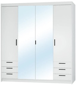 Šatní skříň ELENA 4D 6S + zrcadlo + 6x zásuvka | 176,3 cm | bílá