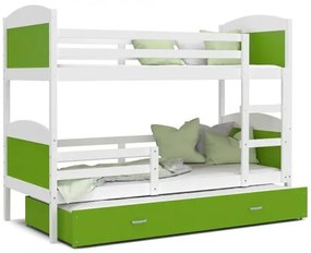 DOBRESNY Dětská patrová postel MATYAS 3 90x200 cm s bílou konstrukcí v zelené barvě s přistýlkou