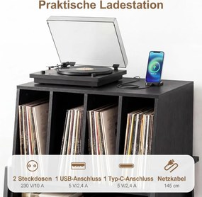 Costway Stojan na gramofon s integrovanou nabíjecí stanicí a 4 přepážkami