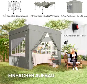 Outsunny altán 2,5x2,5 m, vodoodpudivý stabilní zimní pop-up skládací altán, UV ochrana 50+, skládací párty stan zahradní stan se 4 bočními panely ta…