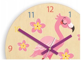 M.Clock Dětské nástěnné hodiny plameňák 30x30cm hnědé